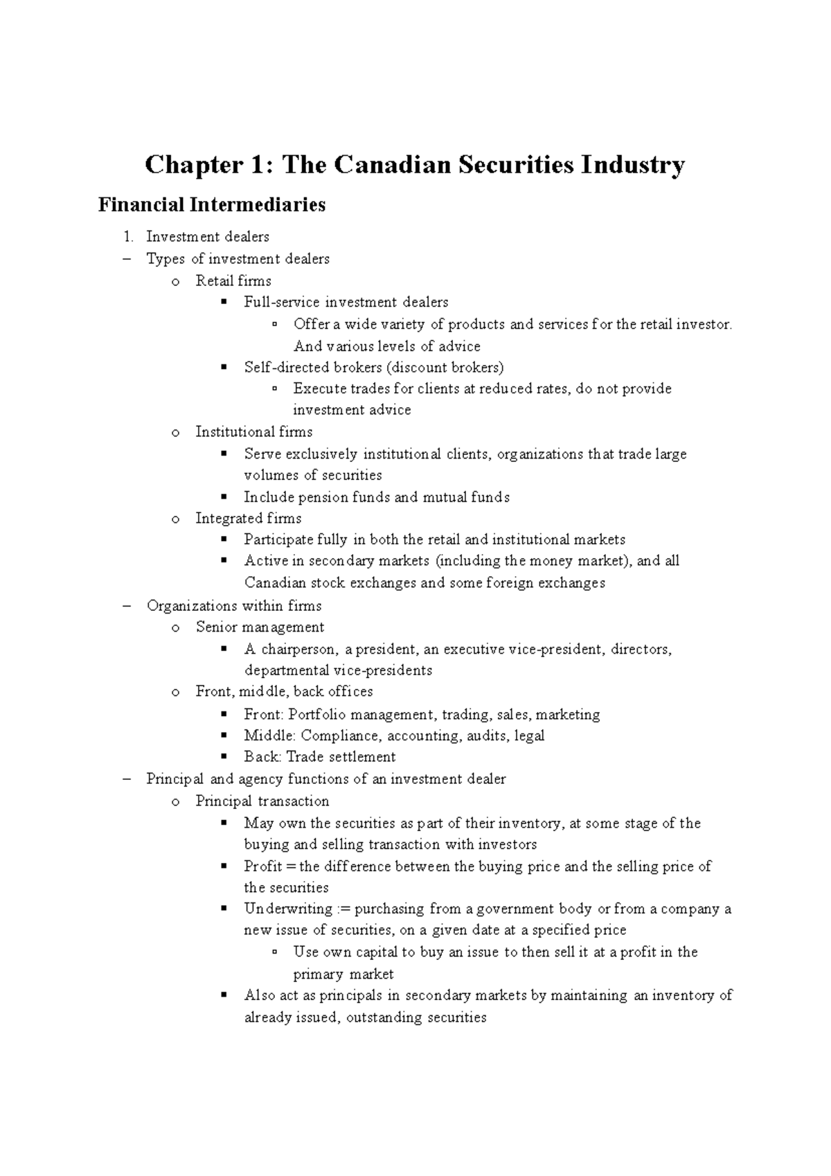 Chapter 1-3 - Chapter 1: The Canadian Securities Industry Financial ...