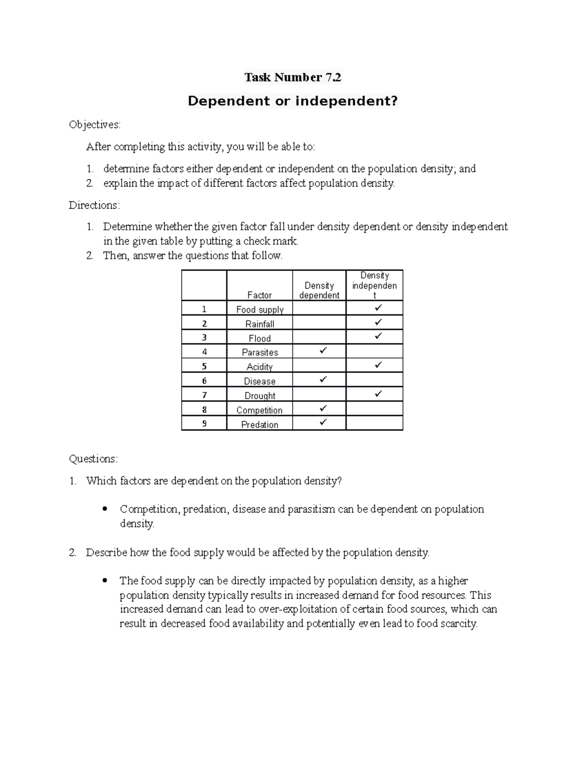 Task Number 7 - Dependent or independent? Objectives: After completing ...
