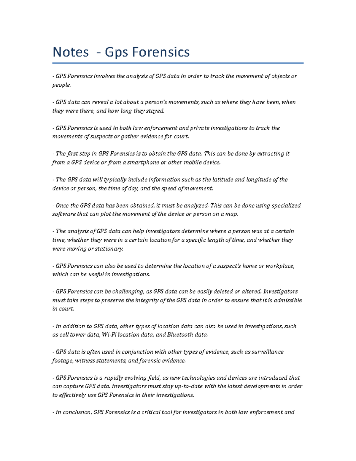 Lecture notes - Gps Forensics - Notes - Gps Forensics GPS Forensics ...