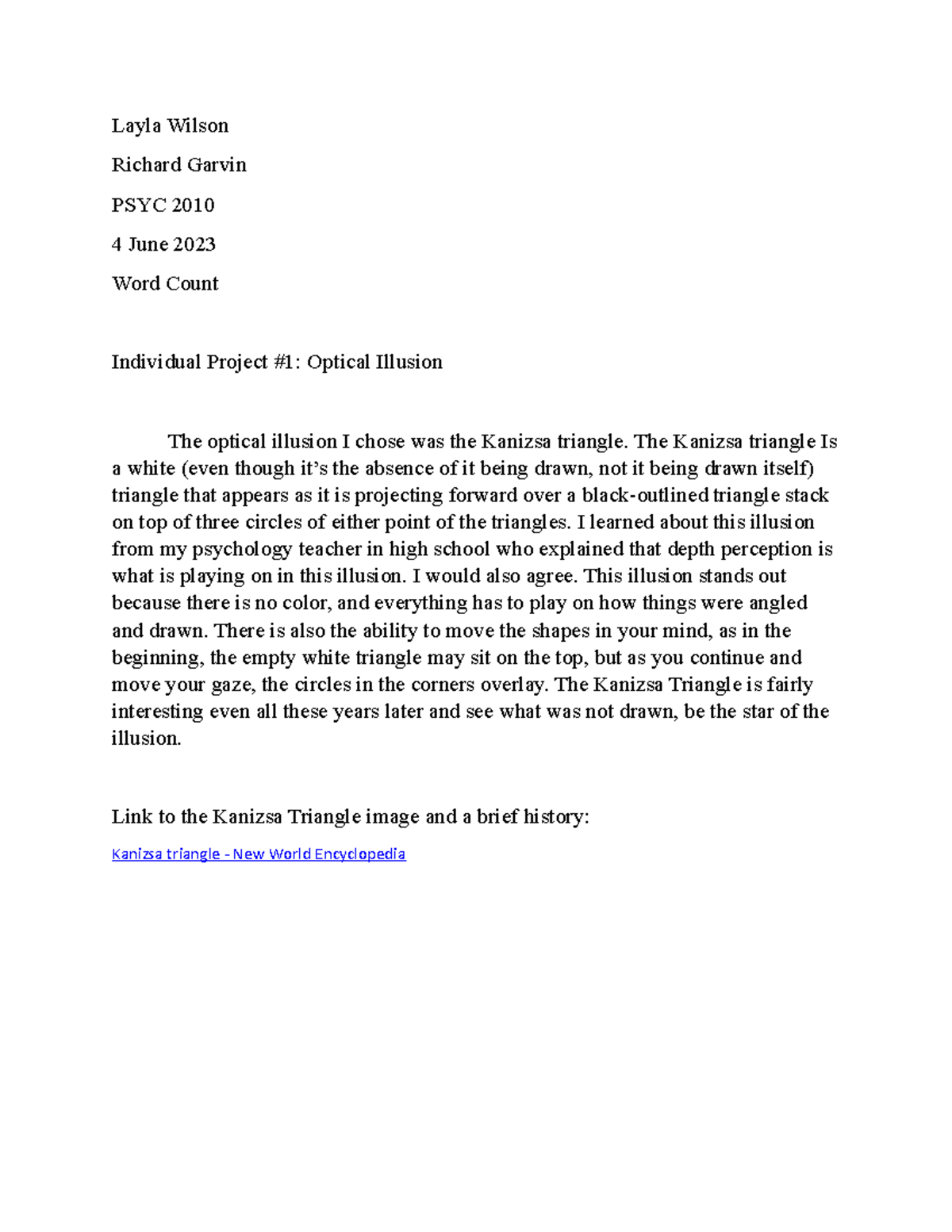 Kanizsa Triangle Project #1 - Layla Wilson Richard Garvin PSYC 2010 4 ...