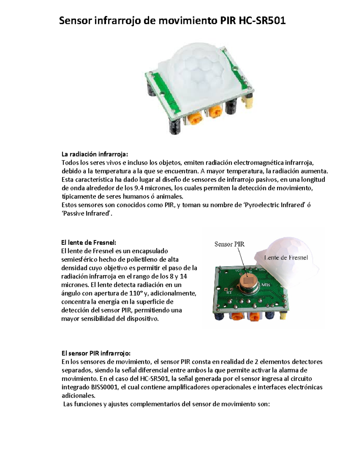 Manual Sensor PIR - Espero, les ayude. - Sensor infrarrojo de ...