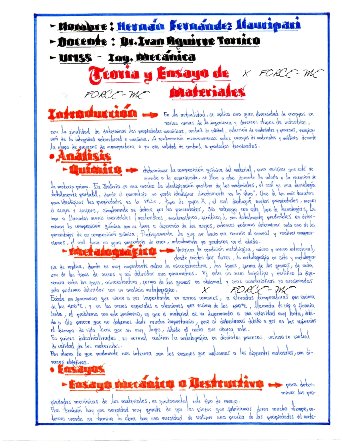 Teoria Ensayo Xforce MEC - Nombre Hernan Fernandez Mauripaui Docente Us ...