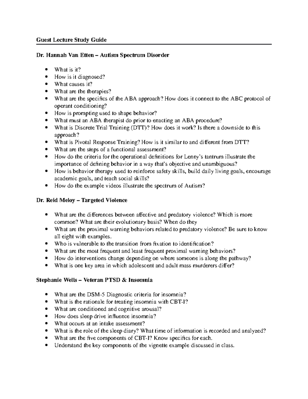 PSYC154 Final Guest Lecture Study Guide - Guest Lecture Study Guide Dr ...