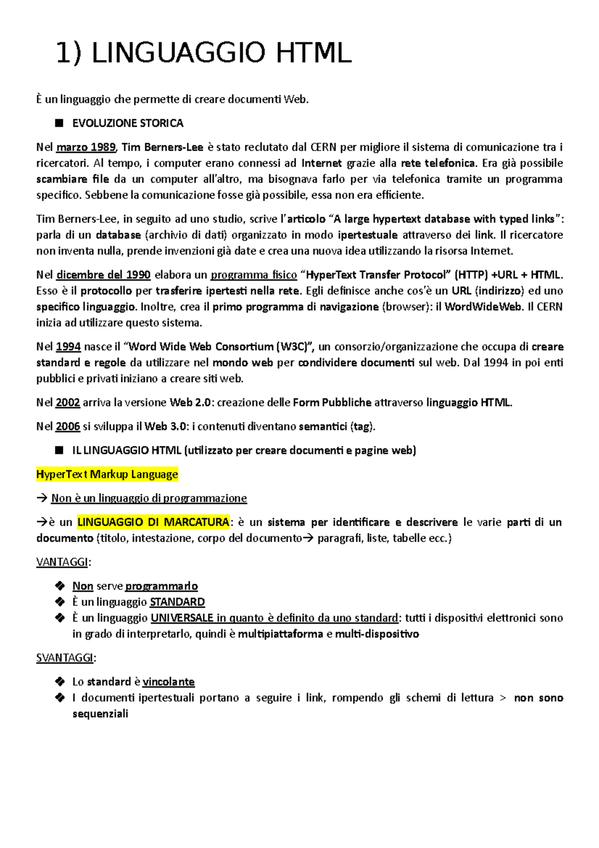 Linguaggio HTML - appunti ed esempi - 1) LINGUAGGIO HTML È un ...