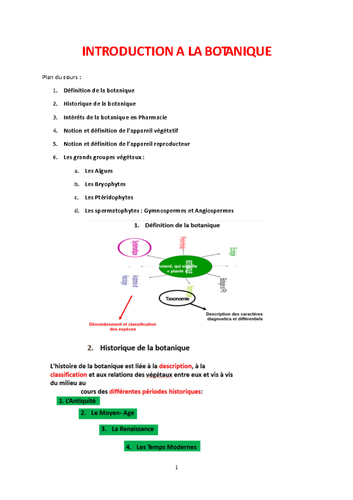 2- introduction a la botanique - INTRODUCTION A LA BOTANIQUE Plan du cours : 1. Définition de la ...