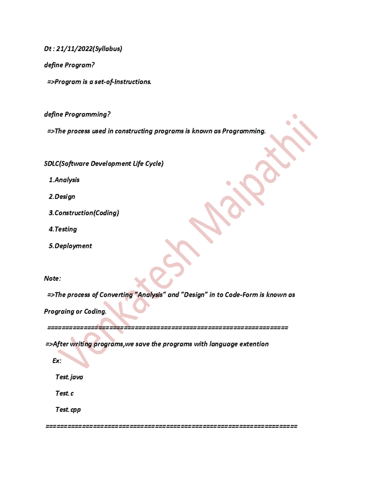 Core java - core java notes - Venkatesh Maipathii Dt : 21/11/2022 ...