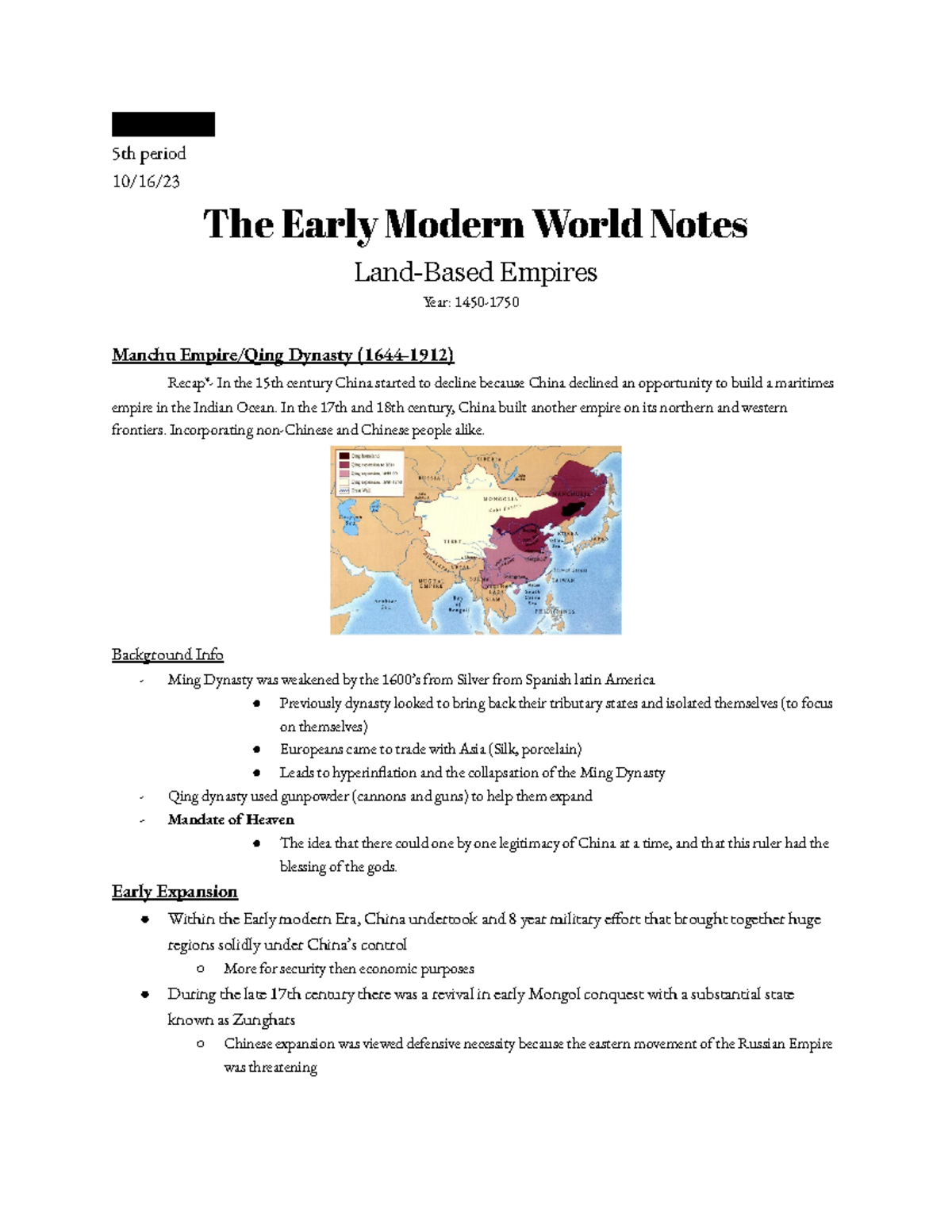 The Early Modern World (Land-Based Empires) Notes - Isaac Lafuente 5th ...