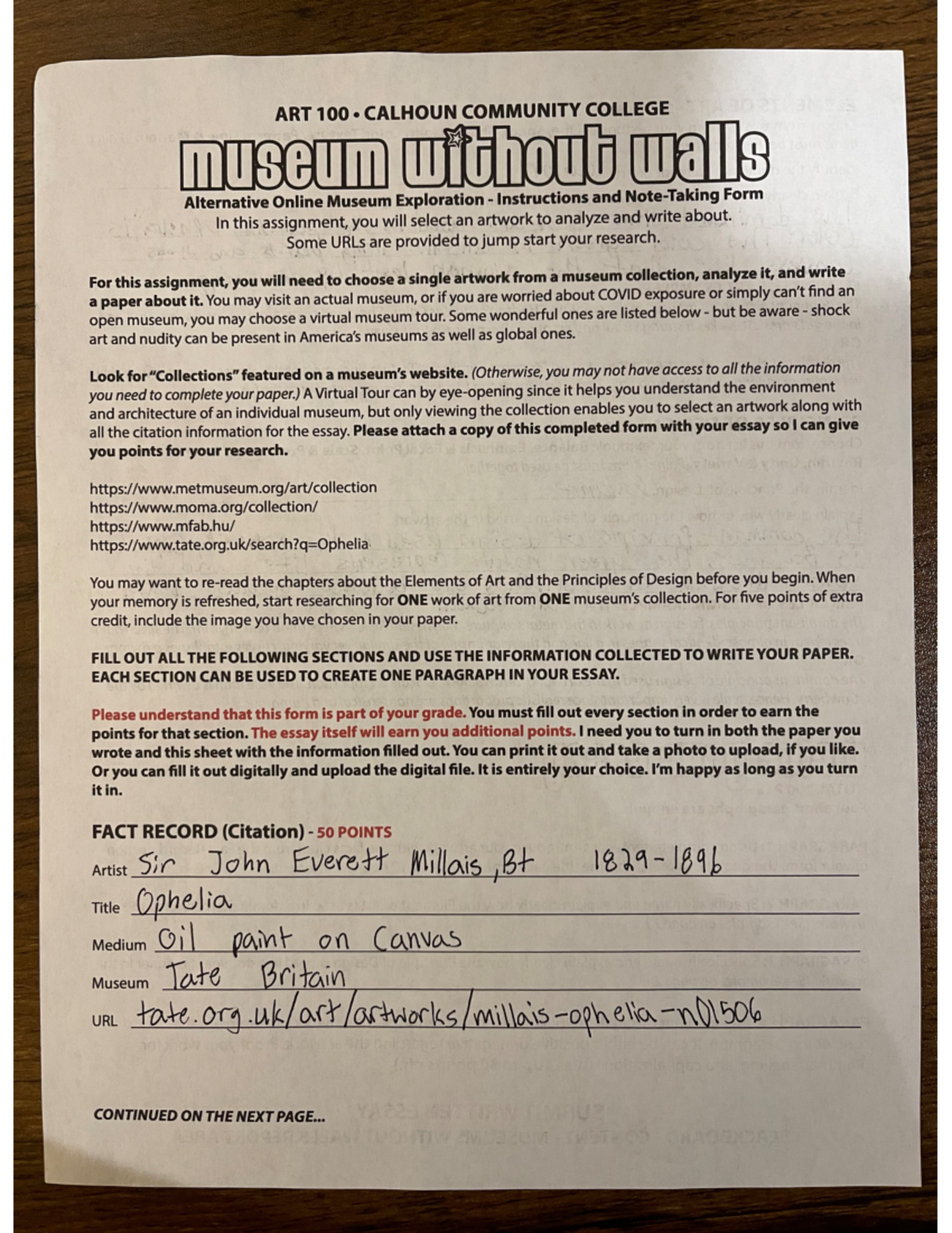Museum without walls form (front) WA1 - ART 100 - Studocu