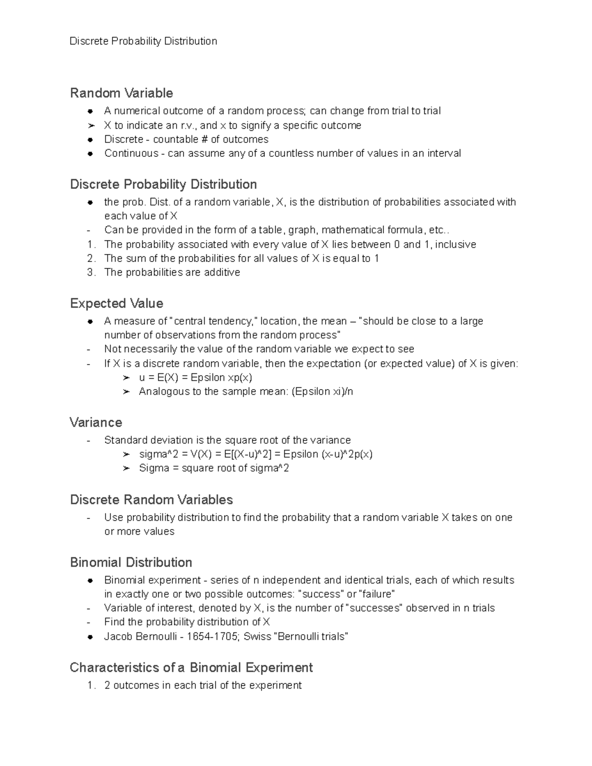 Chapter 6 - Discrete Probability Distribution - Discrete Probability Distribution Random ...