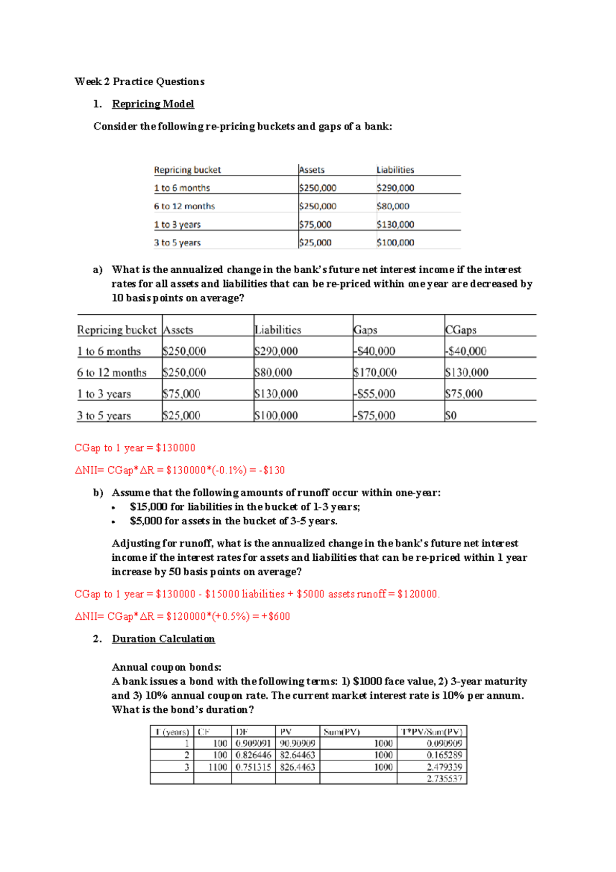 Week 2 Practice Questions - Week 2 Practice Questions Repricing Model ...