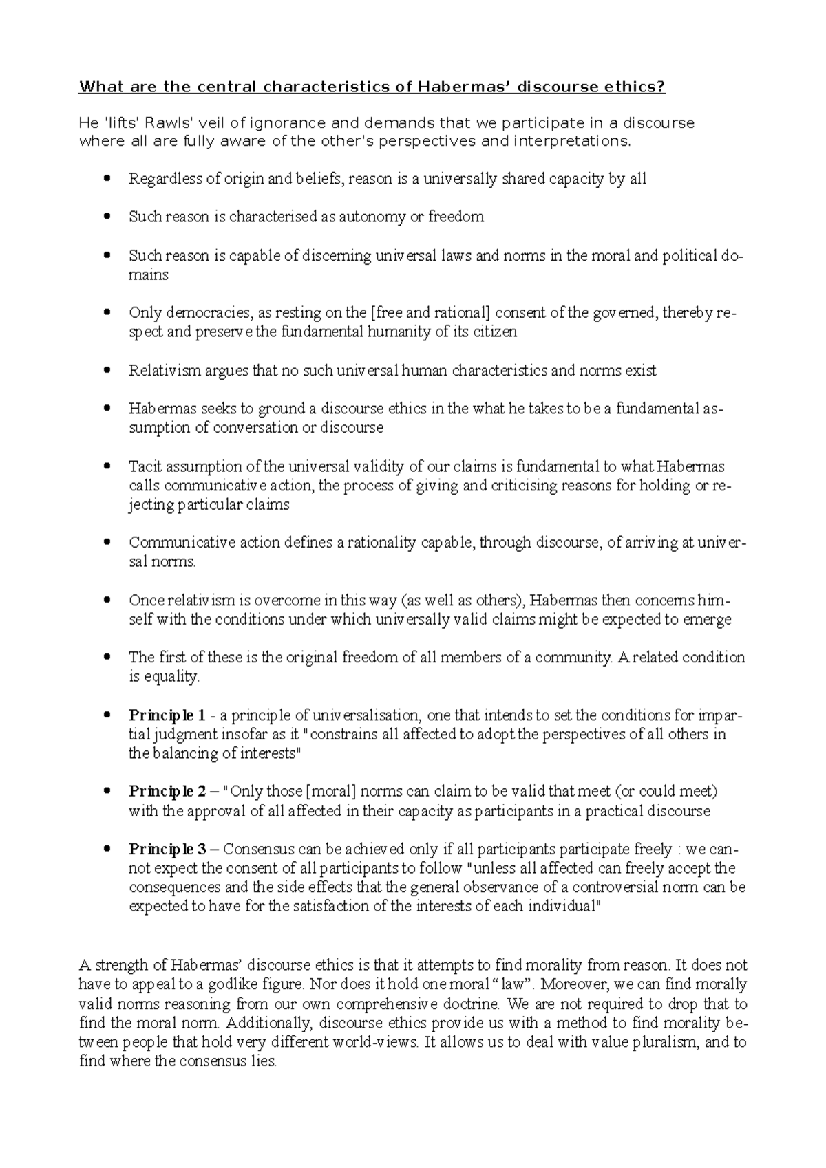 Habermas discourse ethics - What are the central characteristics of ...