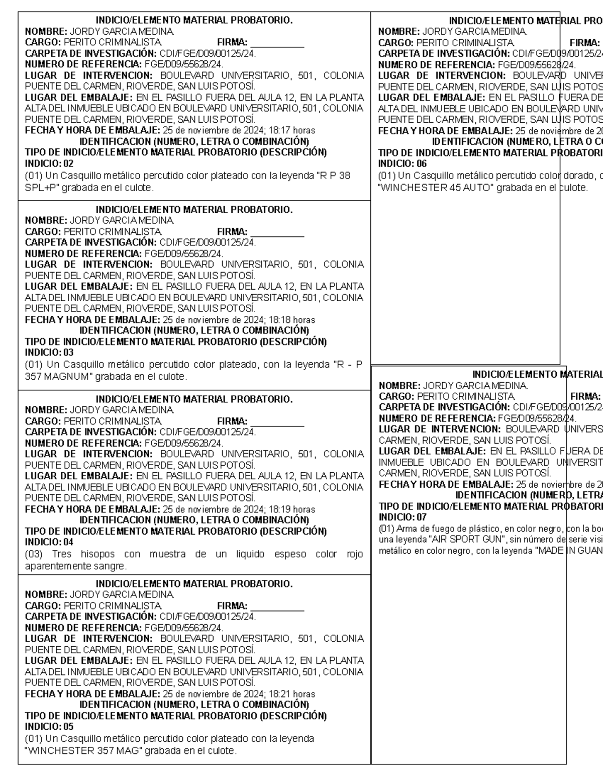 Etiquetas - INDICIO/ELEMENTO MATERIAL PROBATORIO. NOMBRE: JORDY GARCIA ...