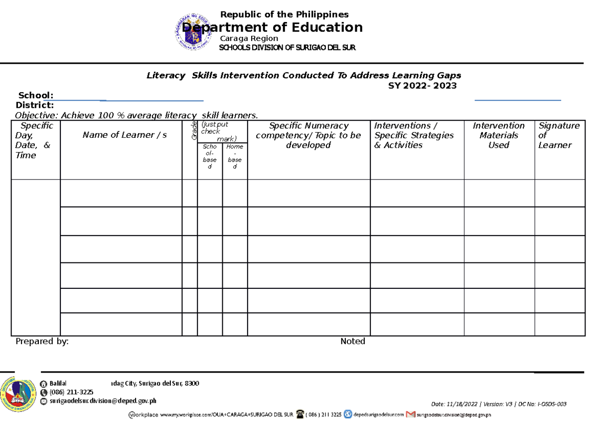Literacy Progress Monitoring Report ON THE Implementation OF Literacy ...