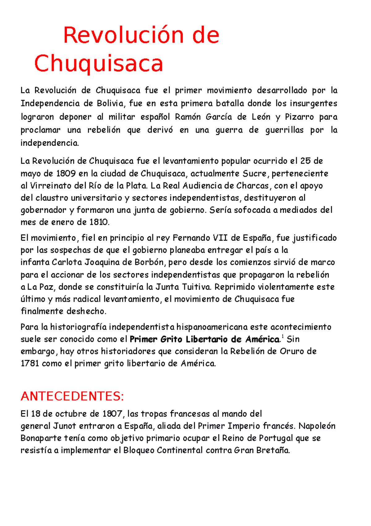 Revolución de Chuquisaca - La Revolución de Chuquisaca fue el ...