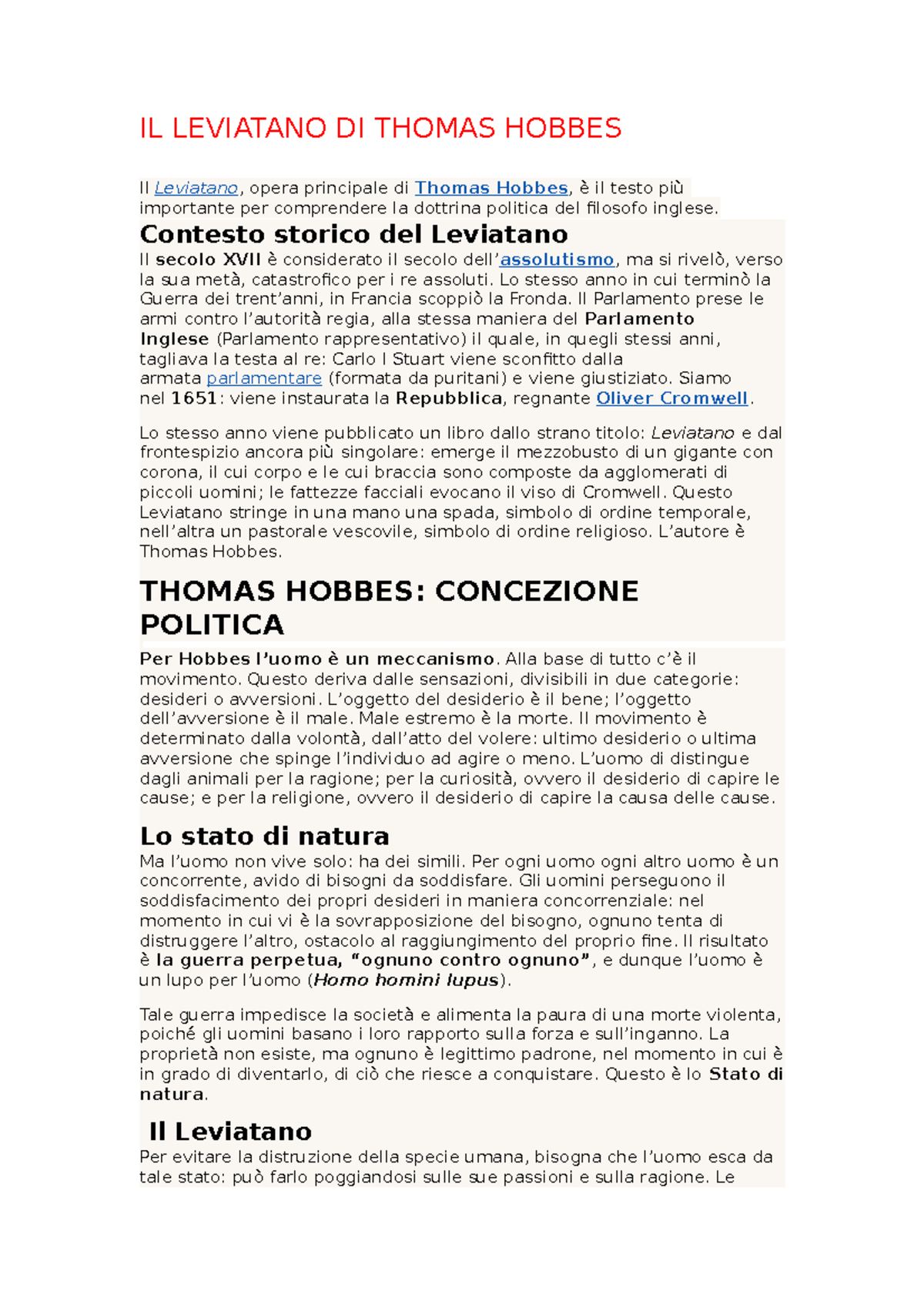 Leviatano di Hobbes - IL LEVIATANO DI THOMAS HOBBES Il Leviatano, opera ...