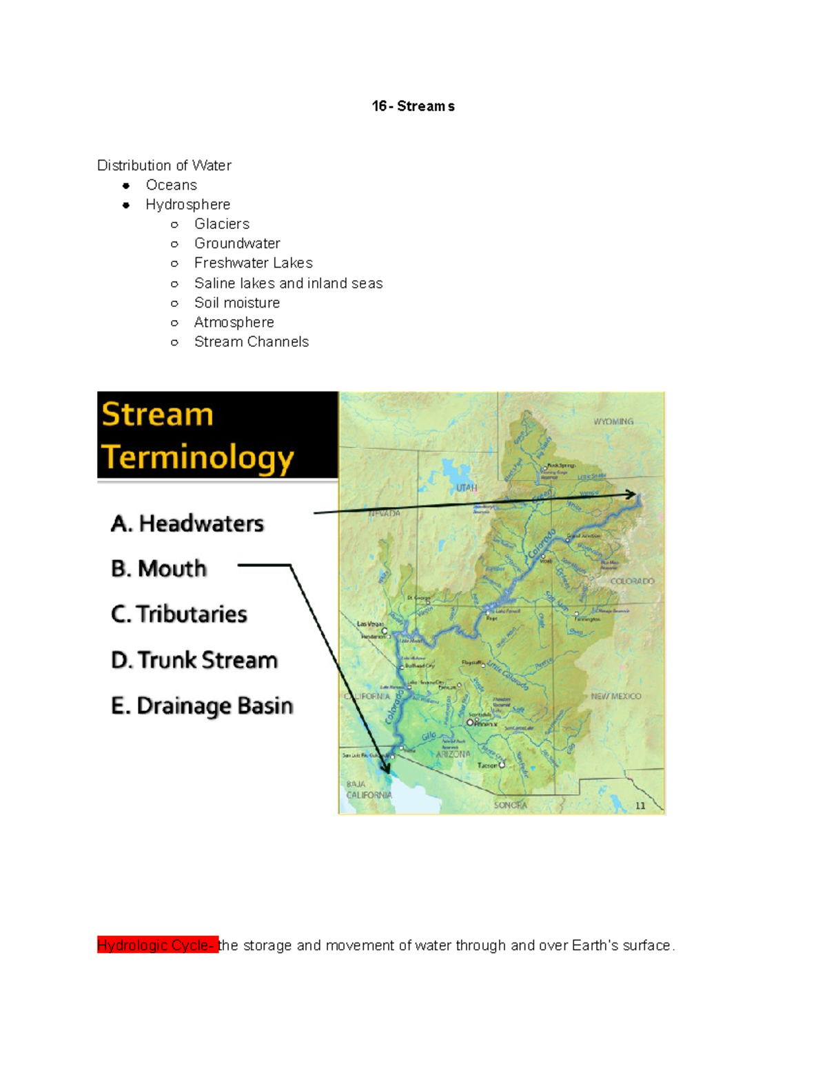 16- Streams - Lecture notes 16 - 16- Streams Distribution of Water ...