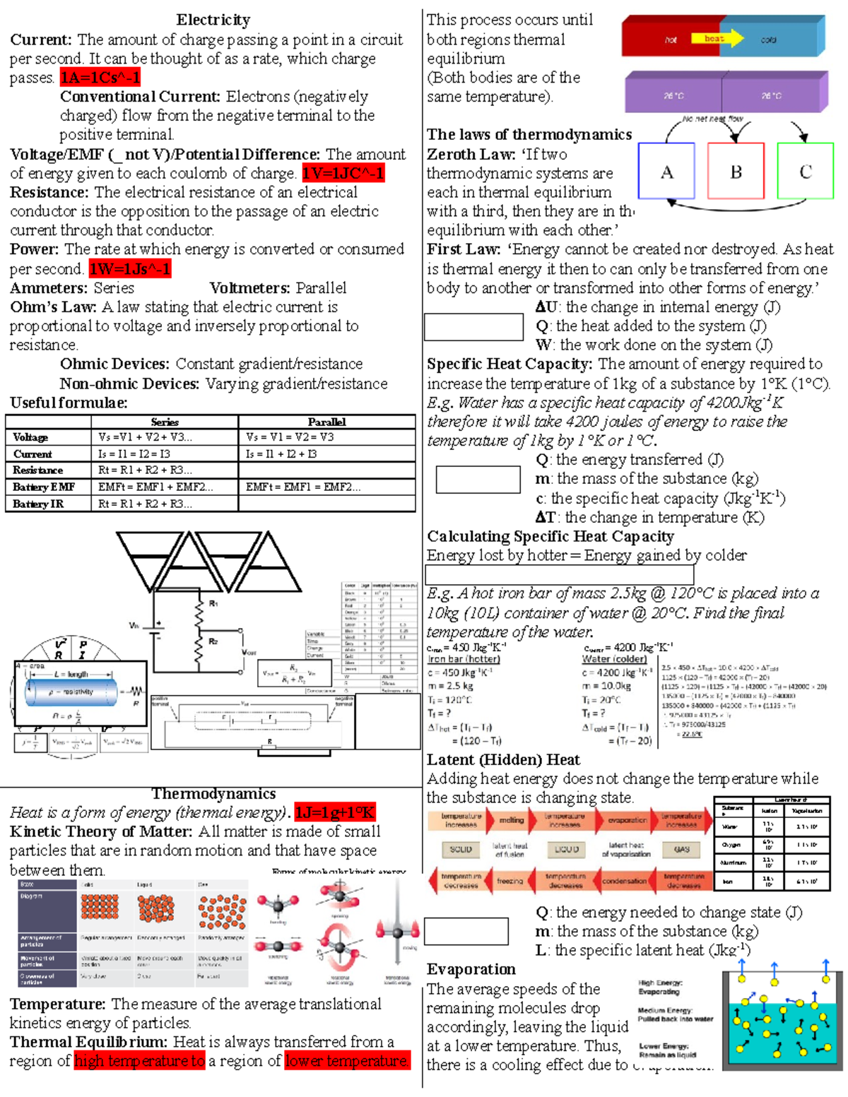 Physics Uni 1 Exam Notes - Electricity Current: The amount of charge ...