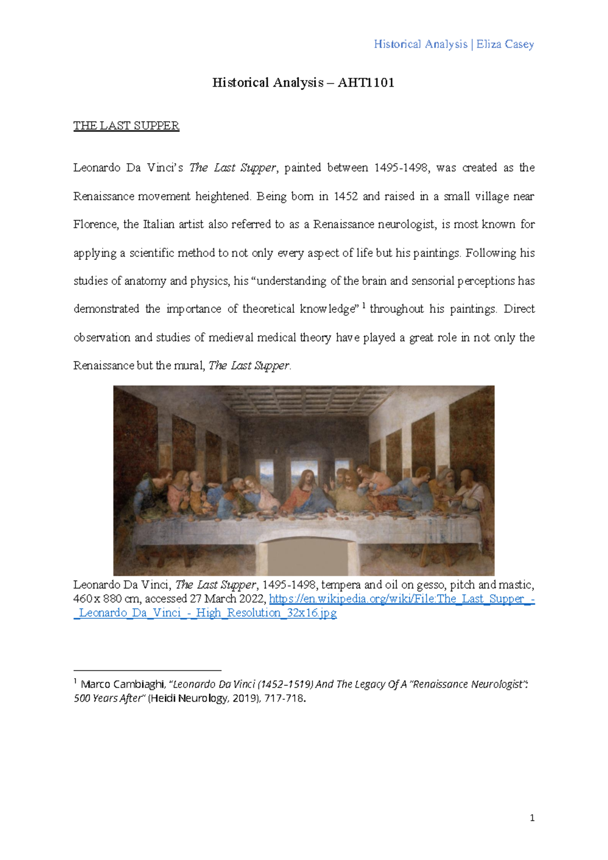 AHT1101 Analysis - Historical Analysis – AHT THE LAST SUPPER Leonardo ...
