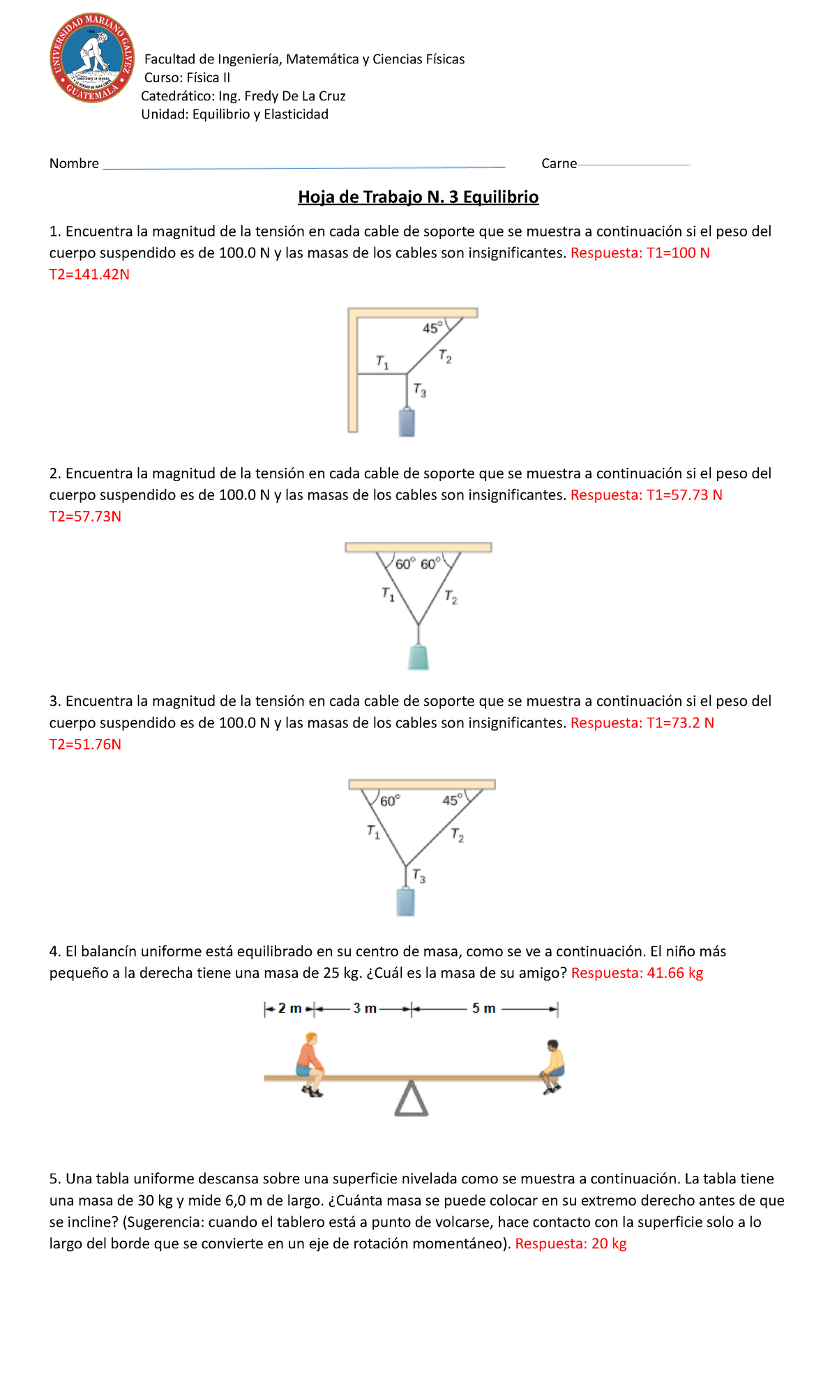 Hoja de trabajo 3 Equilibrio 2023 - Facultad de Ingeniería, Matemática ...
