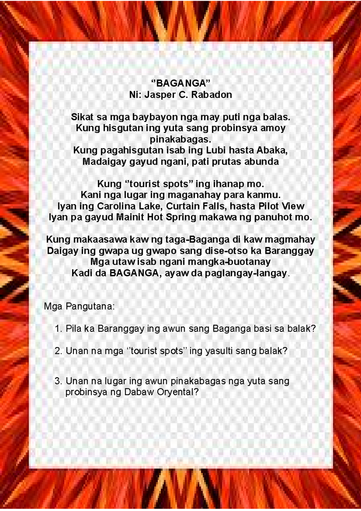 Baganga-Tula - Write Ups of our Parents - ‘’BAGANGA’’ Ni: Jasper C ...