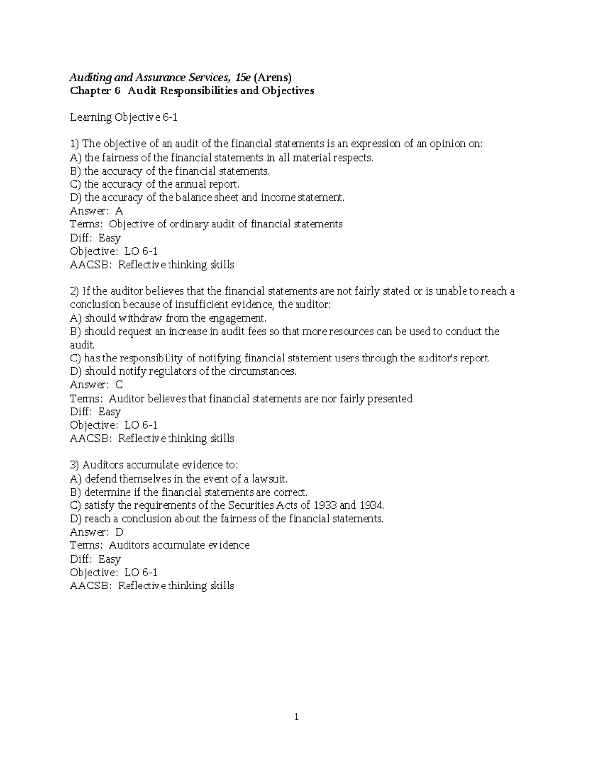 Chapter 6 - Lecture notes - Auditing and Assurance Services, 15e (Arens ...