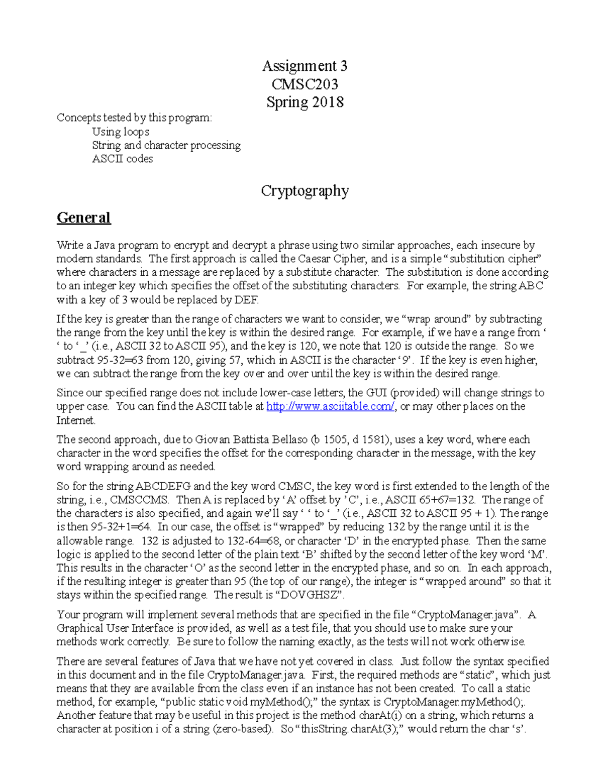 Asgnmt 3-S2018 - Assignment rubric for Project 3 - Assignment 3 CMSC ...