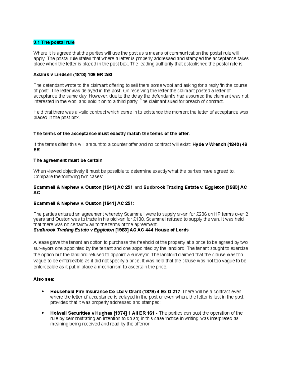 Postal - 3 The postal rule Where it is agreed that the parties will use ...