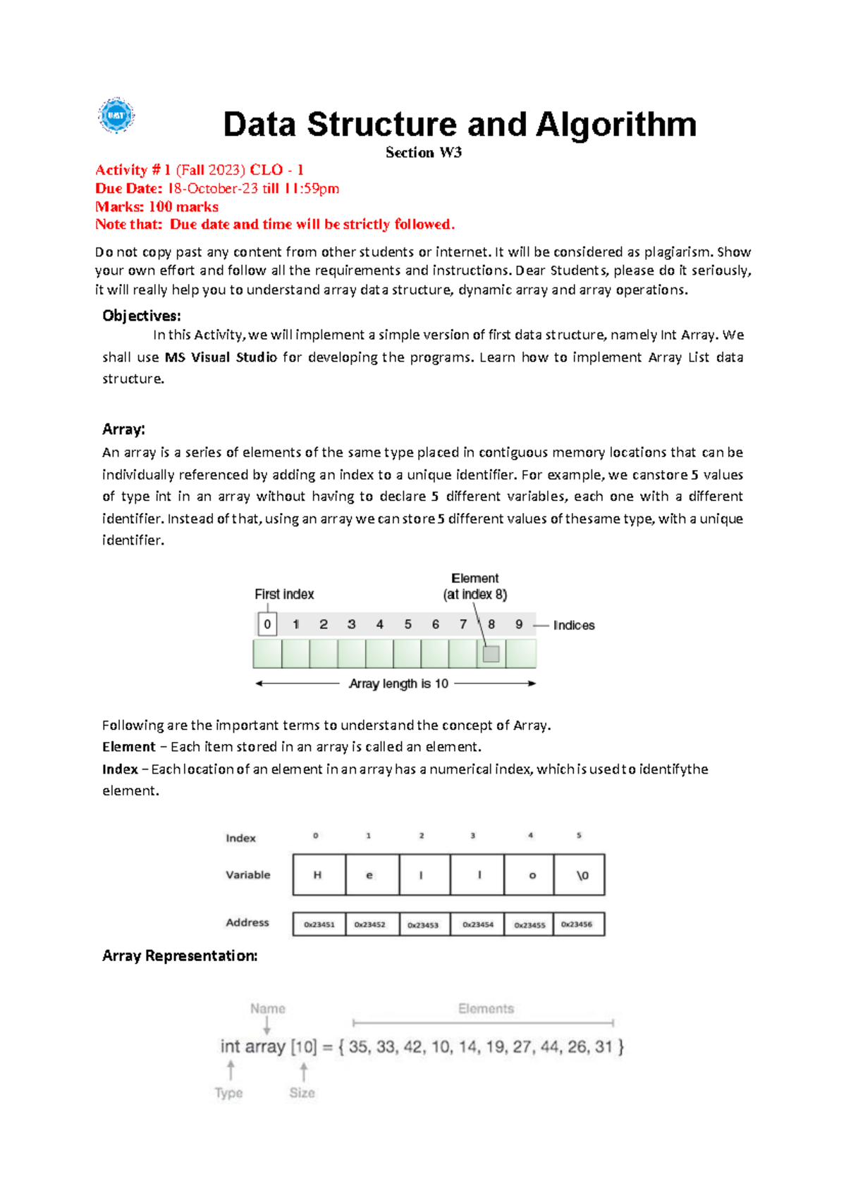 Dsa Mini Project 1 Data Structure And Algorithm Section W 3 Activity 1 Fall 2023 Clo 1