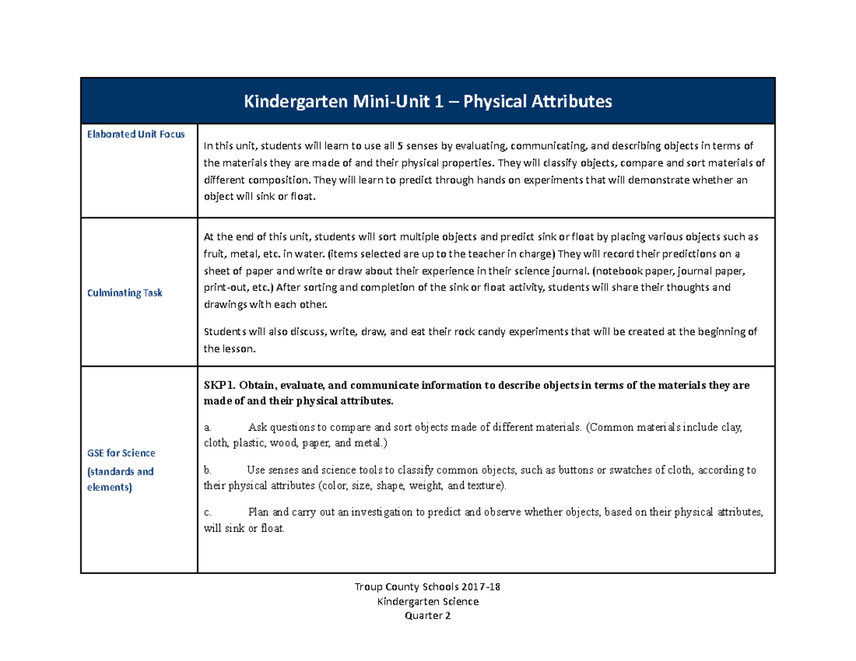 Kindergarten physical attributes - EDUC 3110 - Studocu