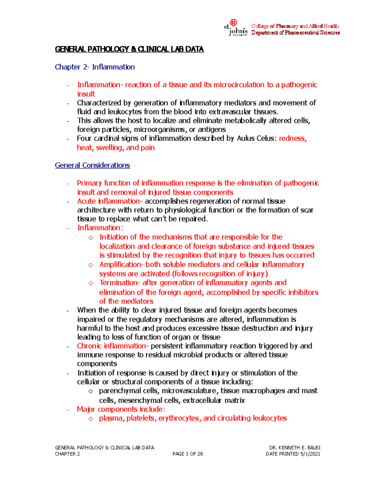 General Pathology Chapter 2 Outline - College of Pharmacy and Allied ...