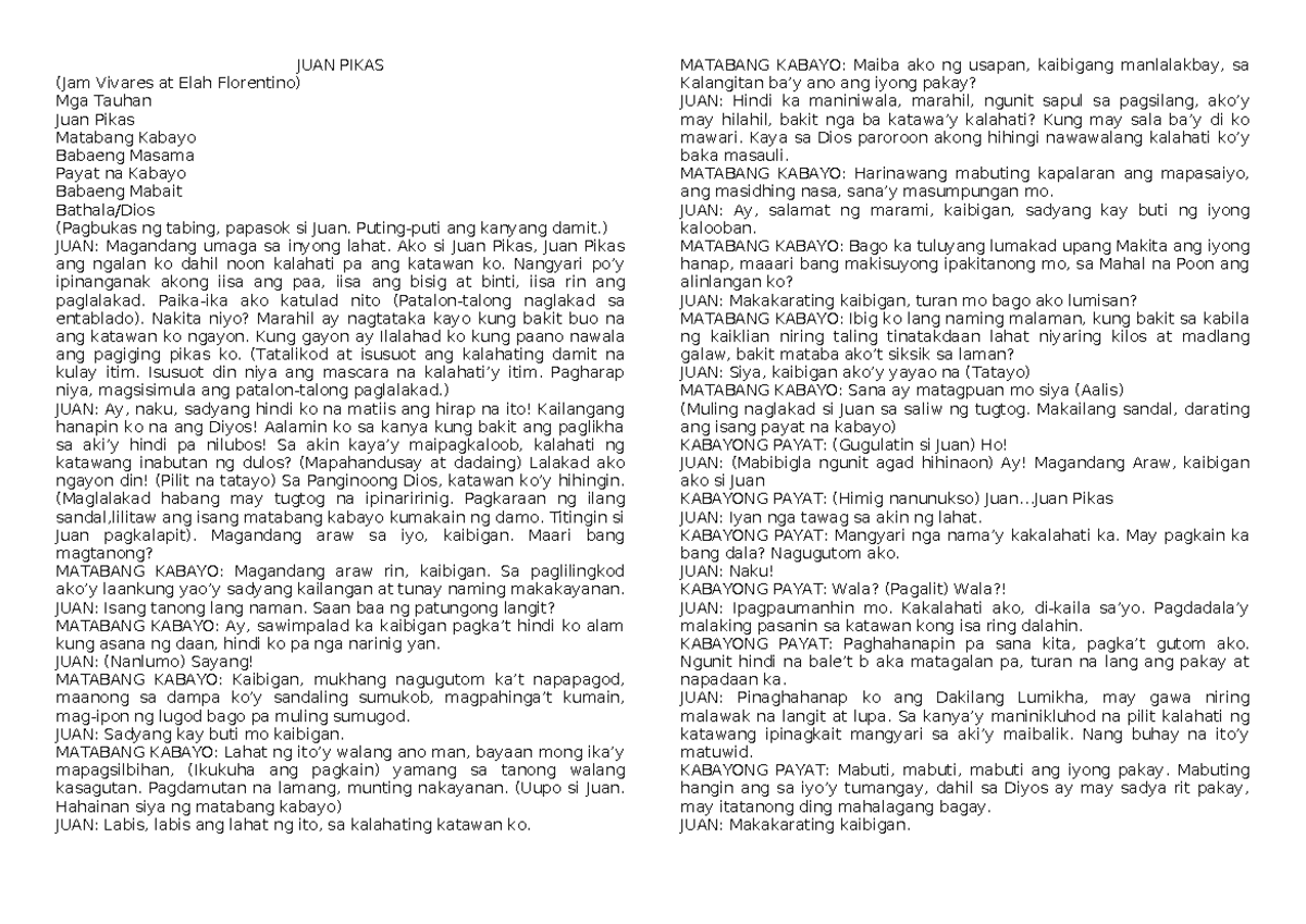 JUAN PIKAS STORY - JUAN PIKAS (Jam Vivares at Elah Florentino) Mga ...