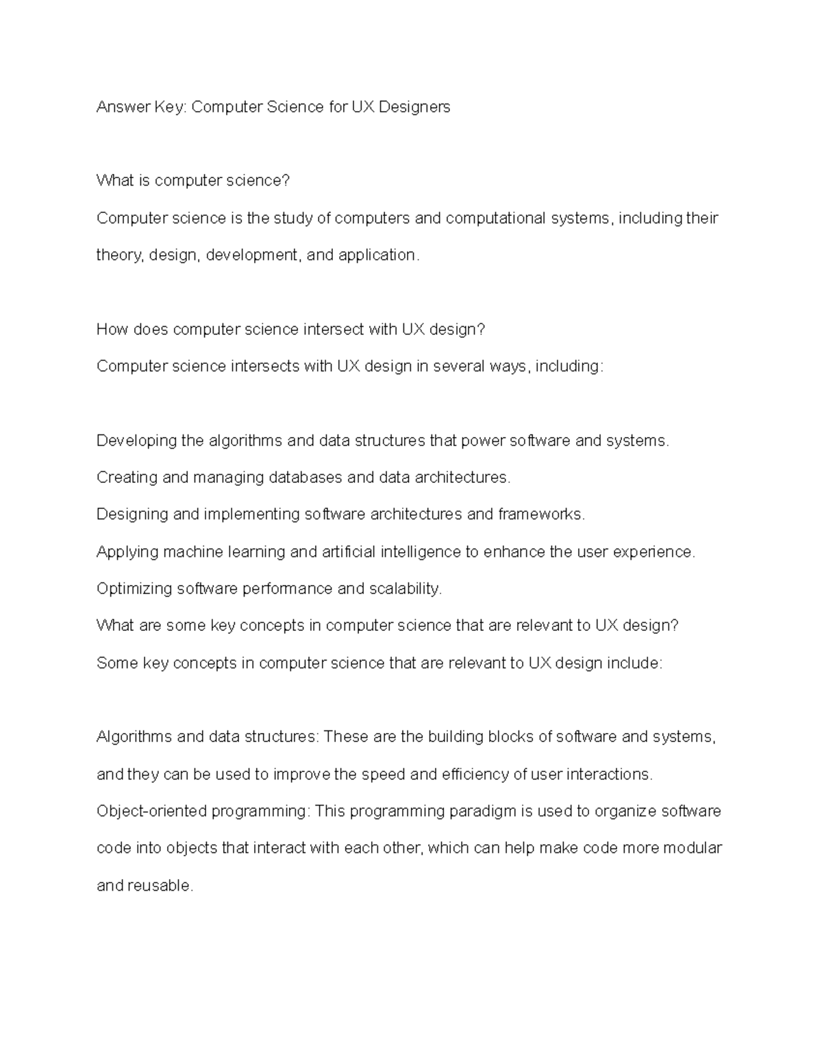 Answer Key Computer Science for UX Designers - How does computer ...