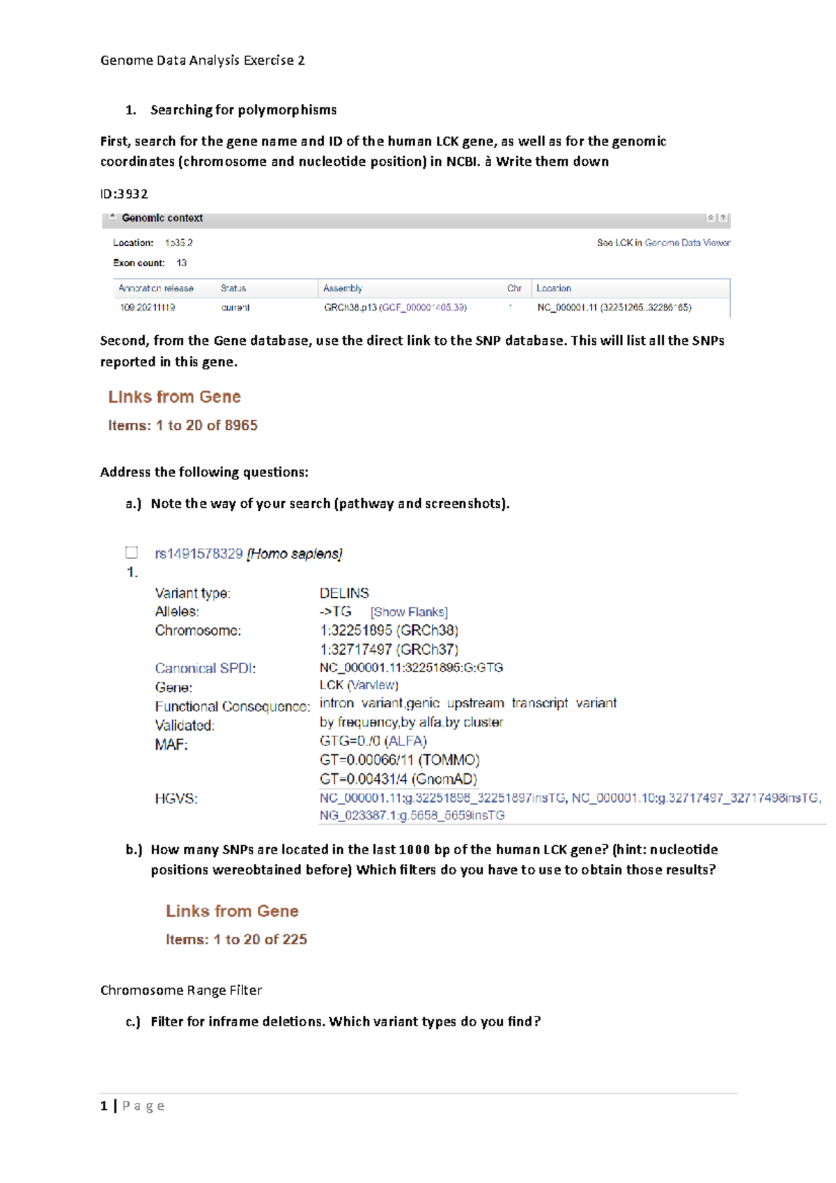 Genomic Data Analysis Exercise 2 - Searching for polymorphisms First ...