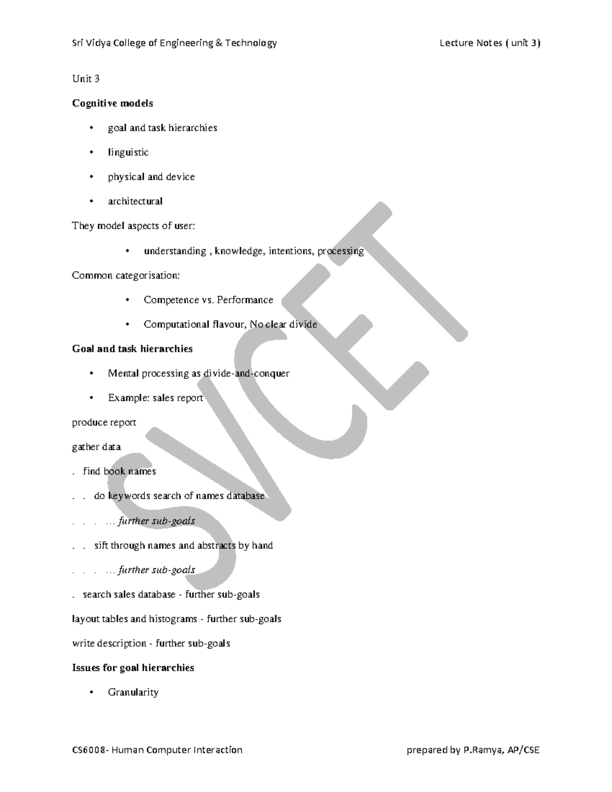 104823 - These are the notes for unit 3. - Unit 3 Cognitive models ...
