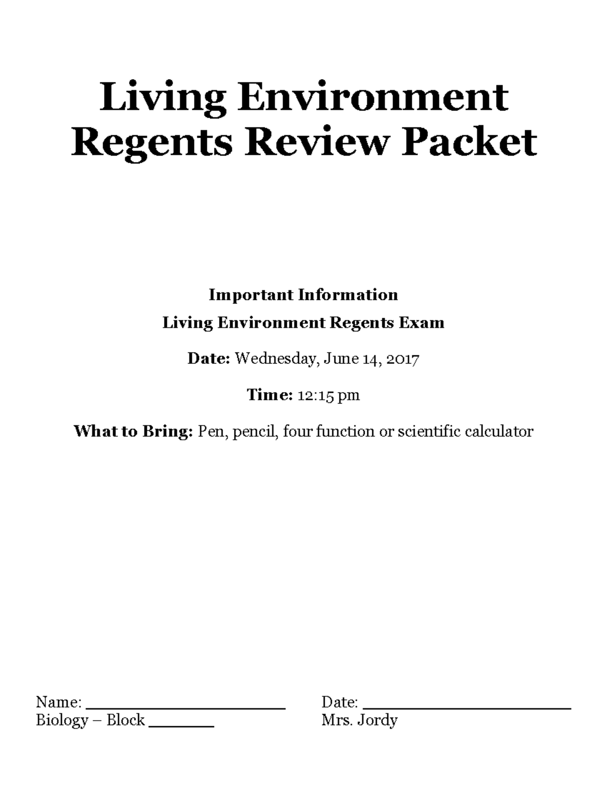 2016 regents review - final - Living Environment Regents Review Packet ...
