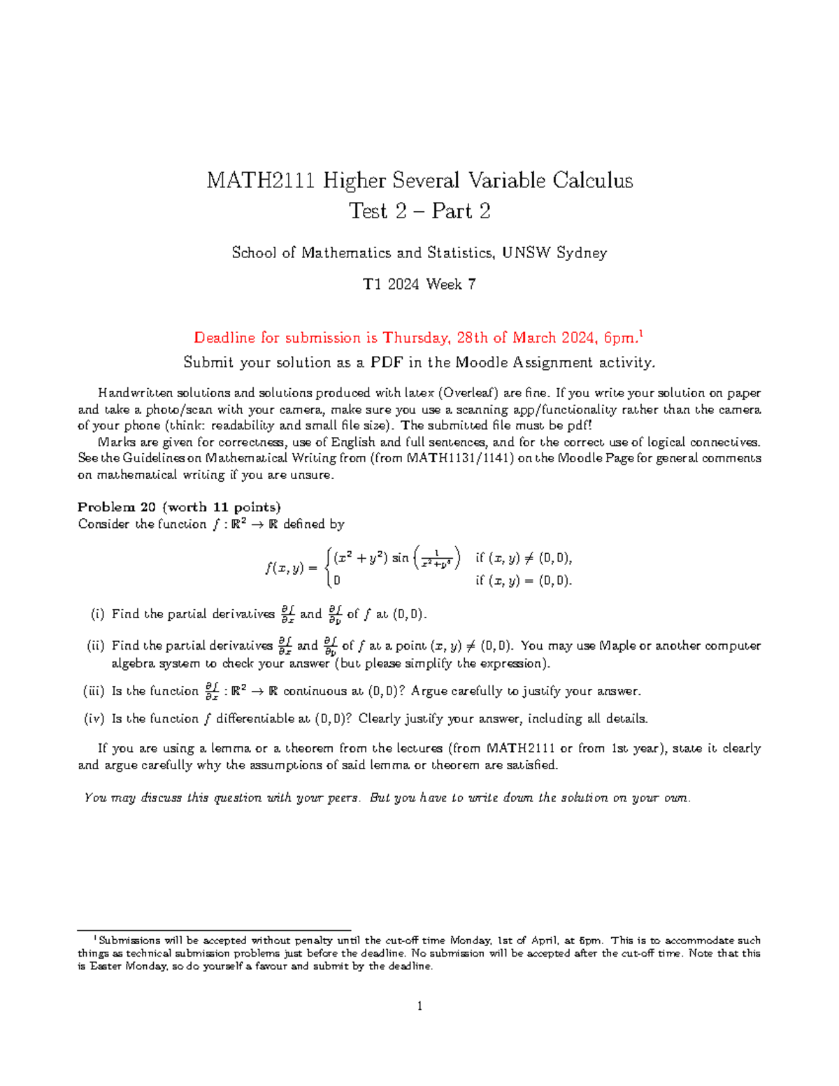 Test 2 - Part 2 - asdascascas - MATH2111 Higher Several Variable ...