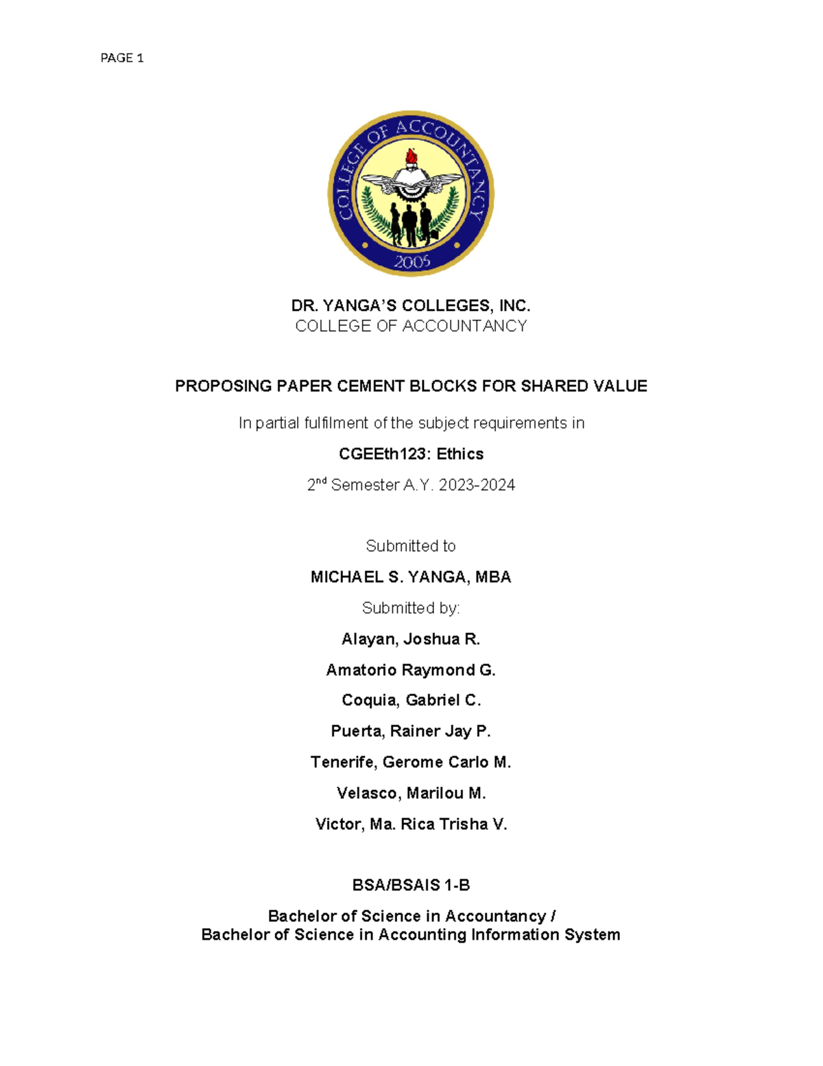 BSA1B Paper Cement Blocks 1 - ####### DR. YANGA’S COLLEGES, INC ...