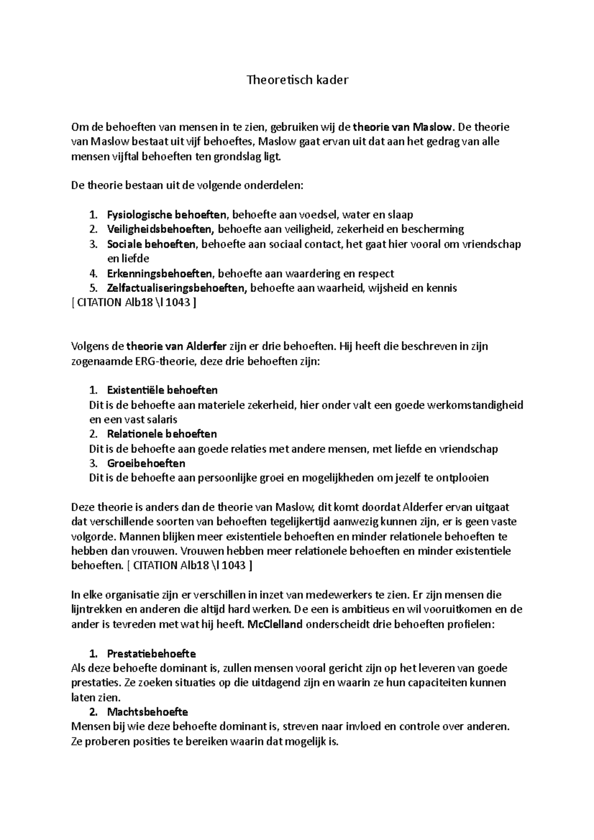 Theoretisch kader - De theorie van Maslow bestaat uit vijf behoeftes ...