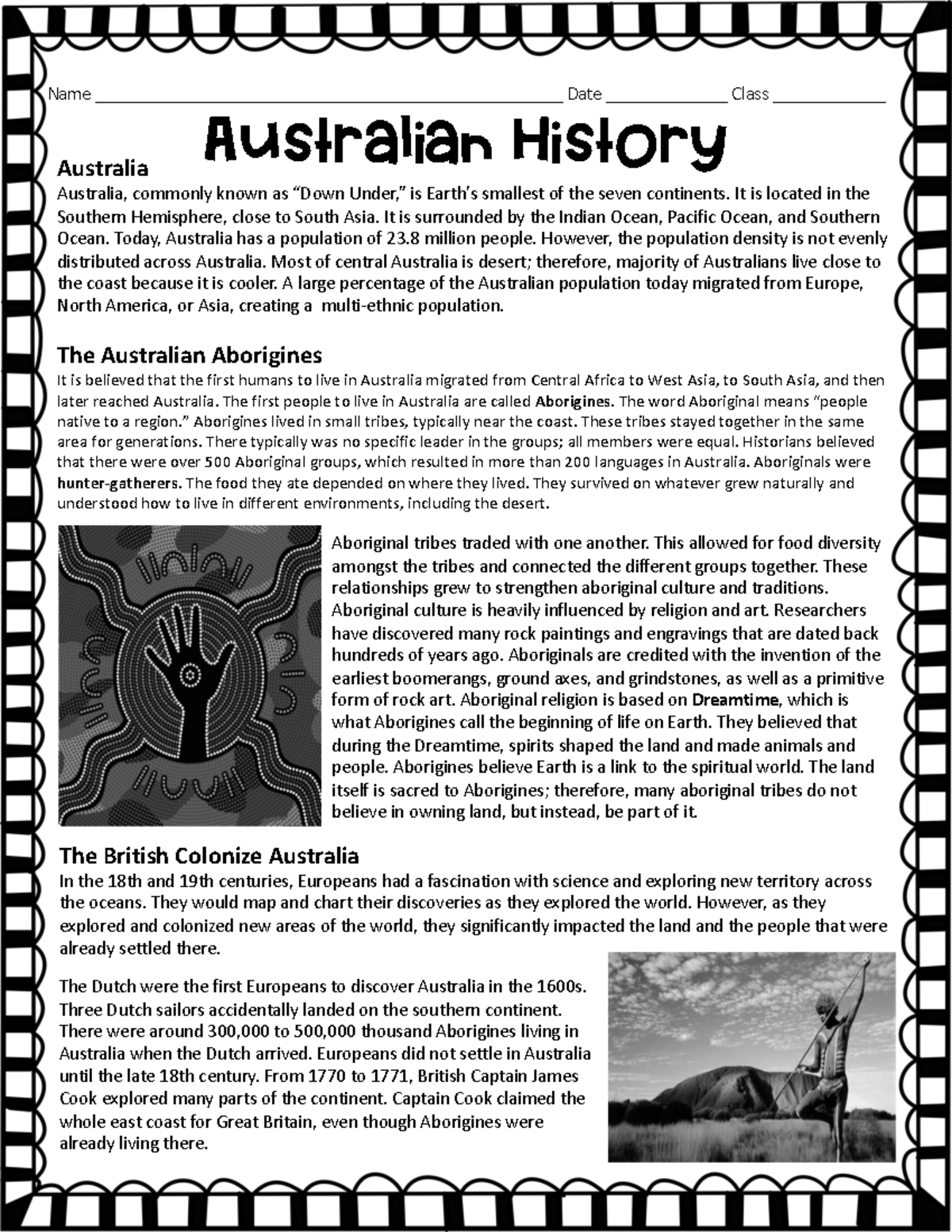 Australia History passage - Name ...