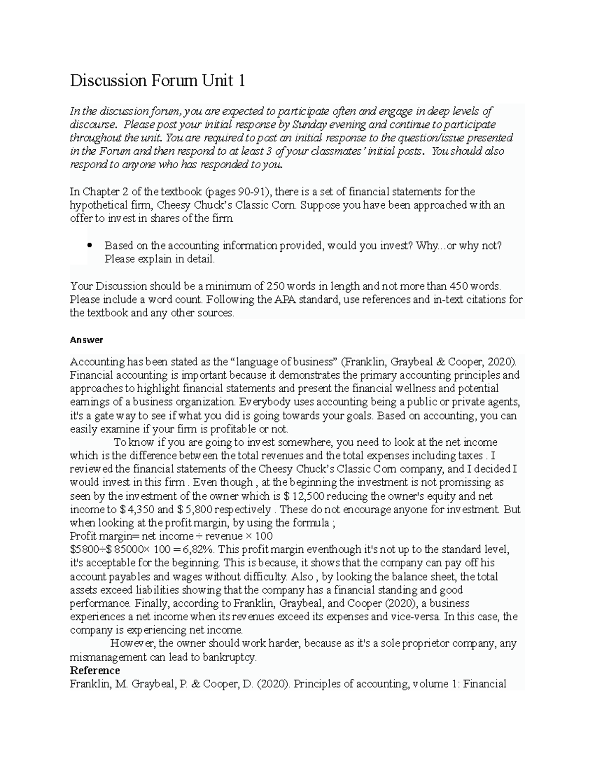 BUS 1102 Discussion Forum Unit 1 - Discussion Forum Unit 1 In the ...