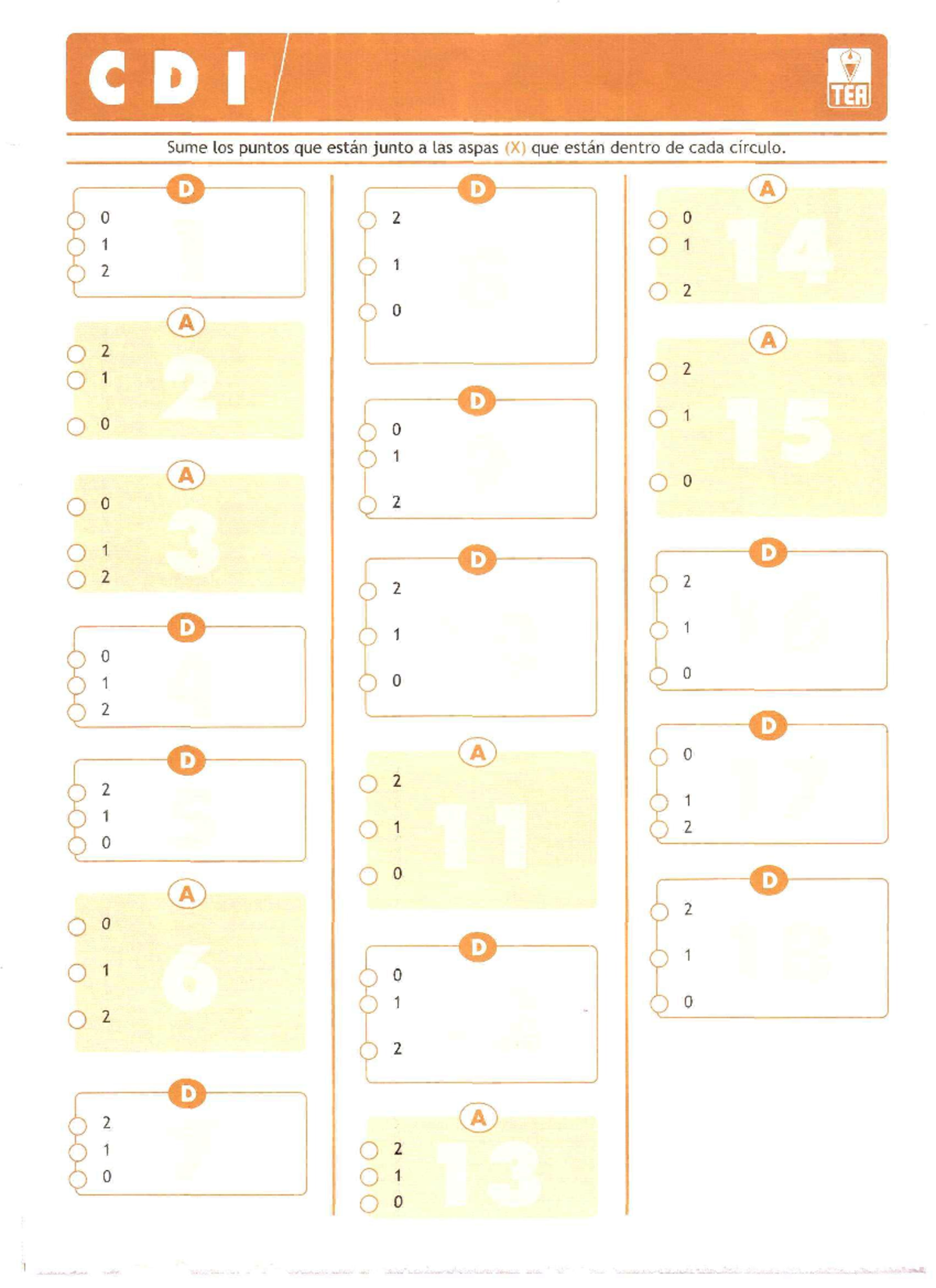 3. Corrección EM001 - Correccion de la prueba CDI - o 2 01 o o 2 1 o Sume los puntos que están ...