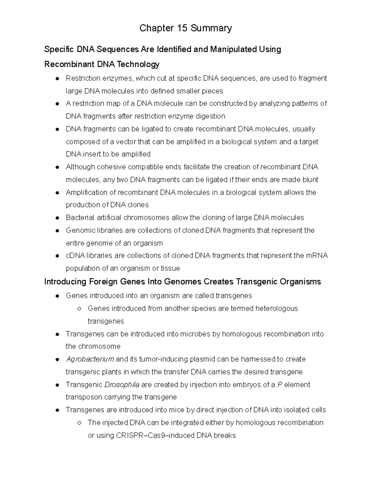 Chapter 15 Summary - Chapter 15 Summary Specific DNA Sequences Are Identified and Manipulated ...
