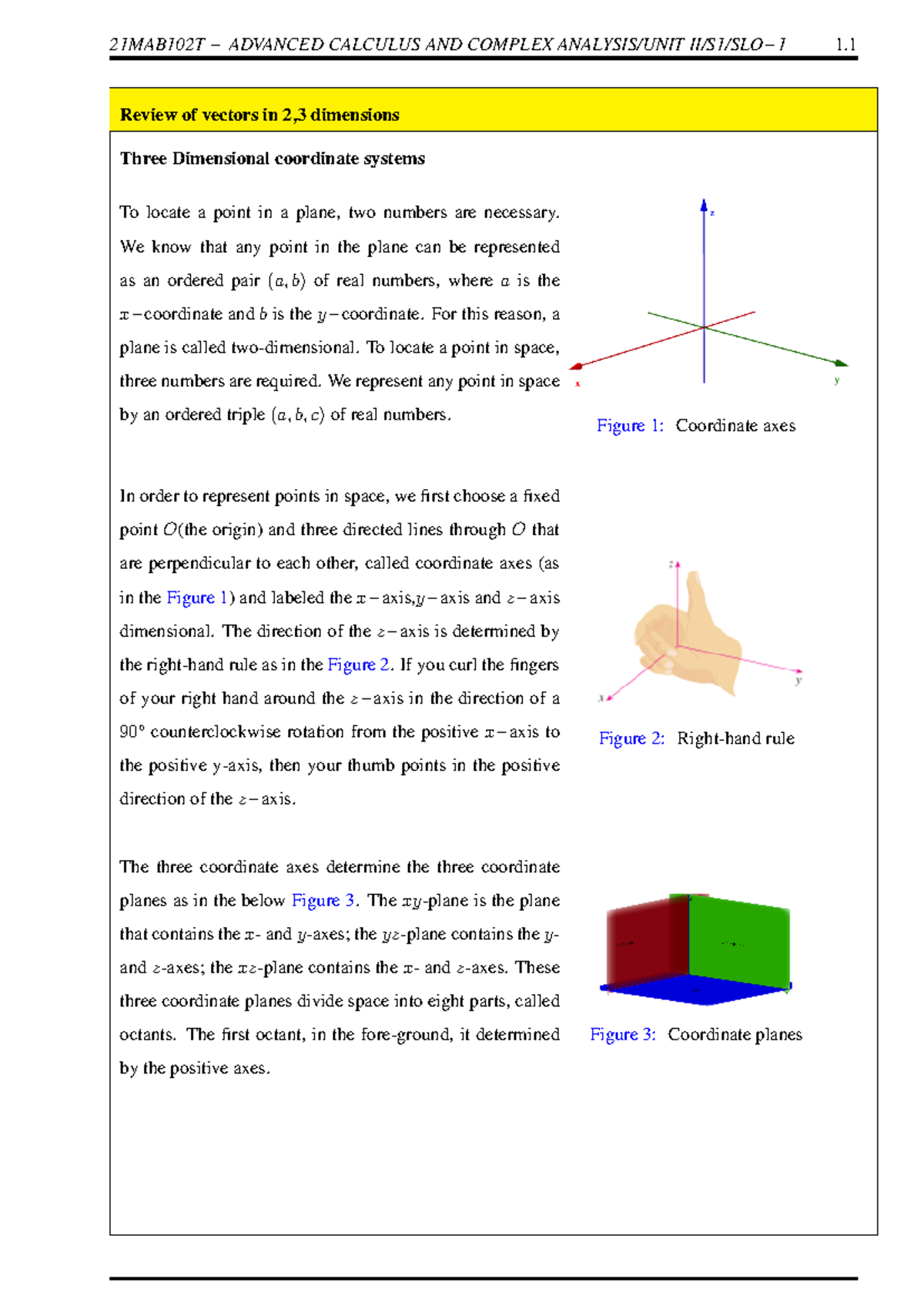 Unit 2 maths - Review of vectors in 2,3 dimensions Three Dimensional ...