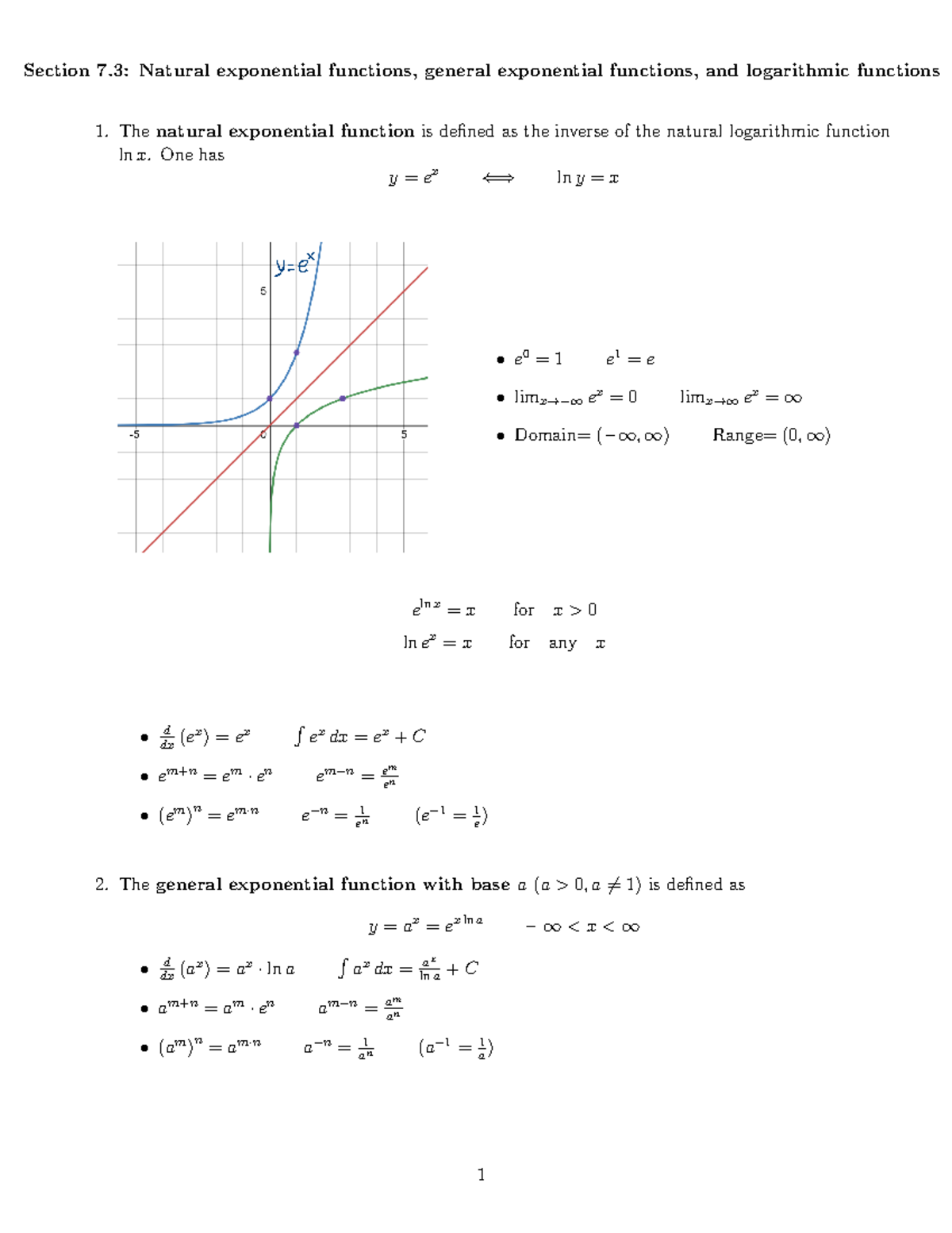 Natural Exponential Functions And Gen ExpLog - Section 7: Natural exponential functions, general ...
