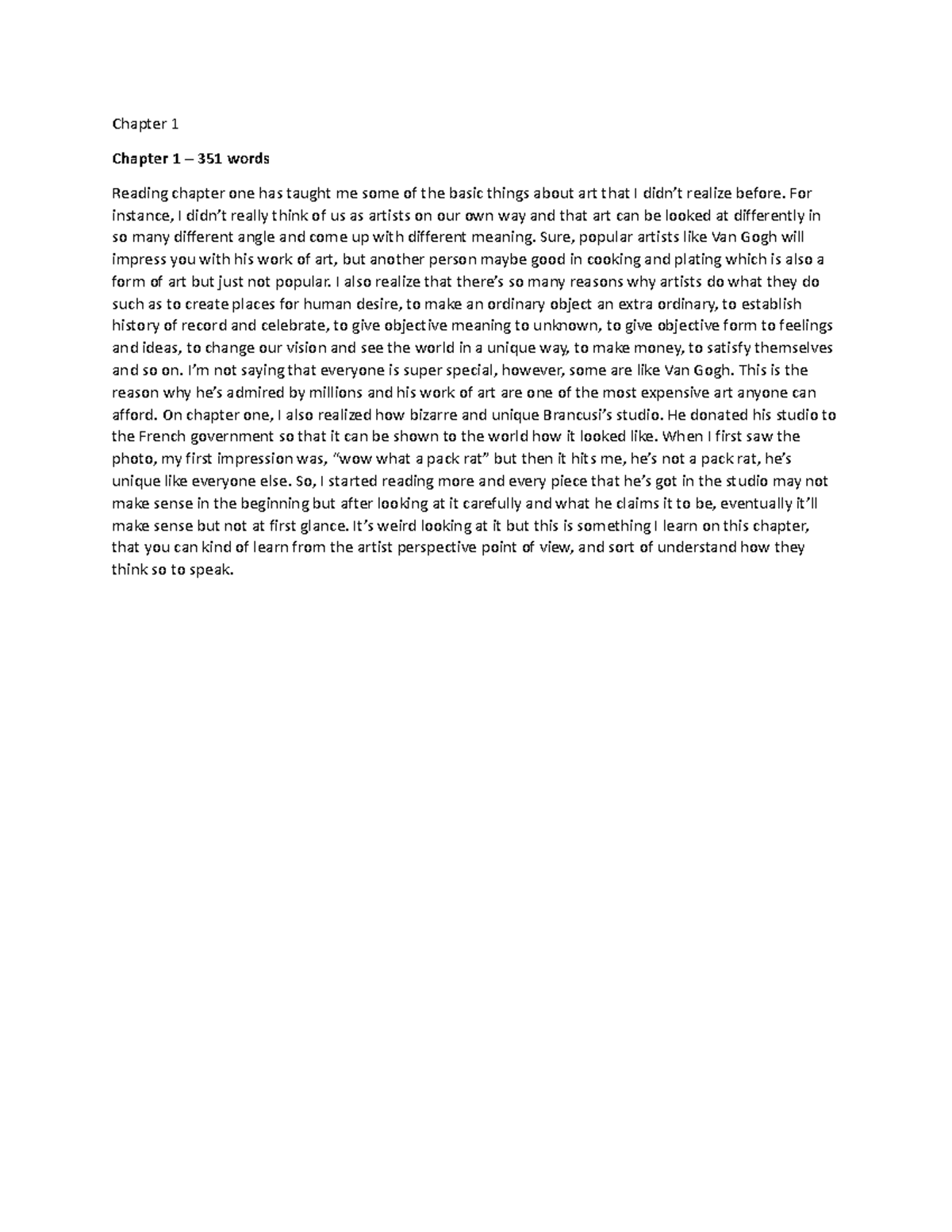 Ch 1 Note - Summary Introduction to Art - Chapter 1 Chapter 1 – 351 ...