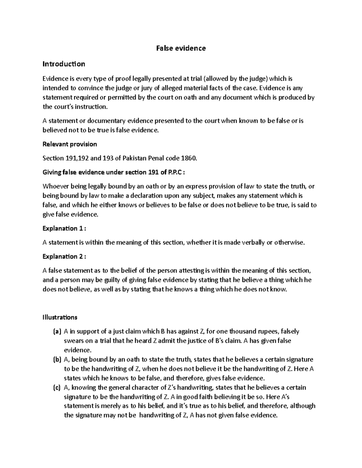 Perjury - evidence ppc notes - False evidence Introduction Evidence is ...