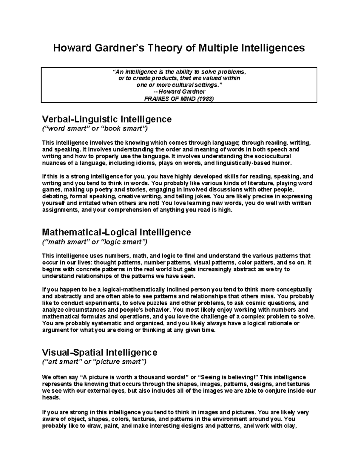 Multiple-Intelligencies - Howard Gardner’s Theory of Multiple ...