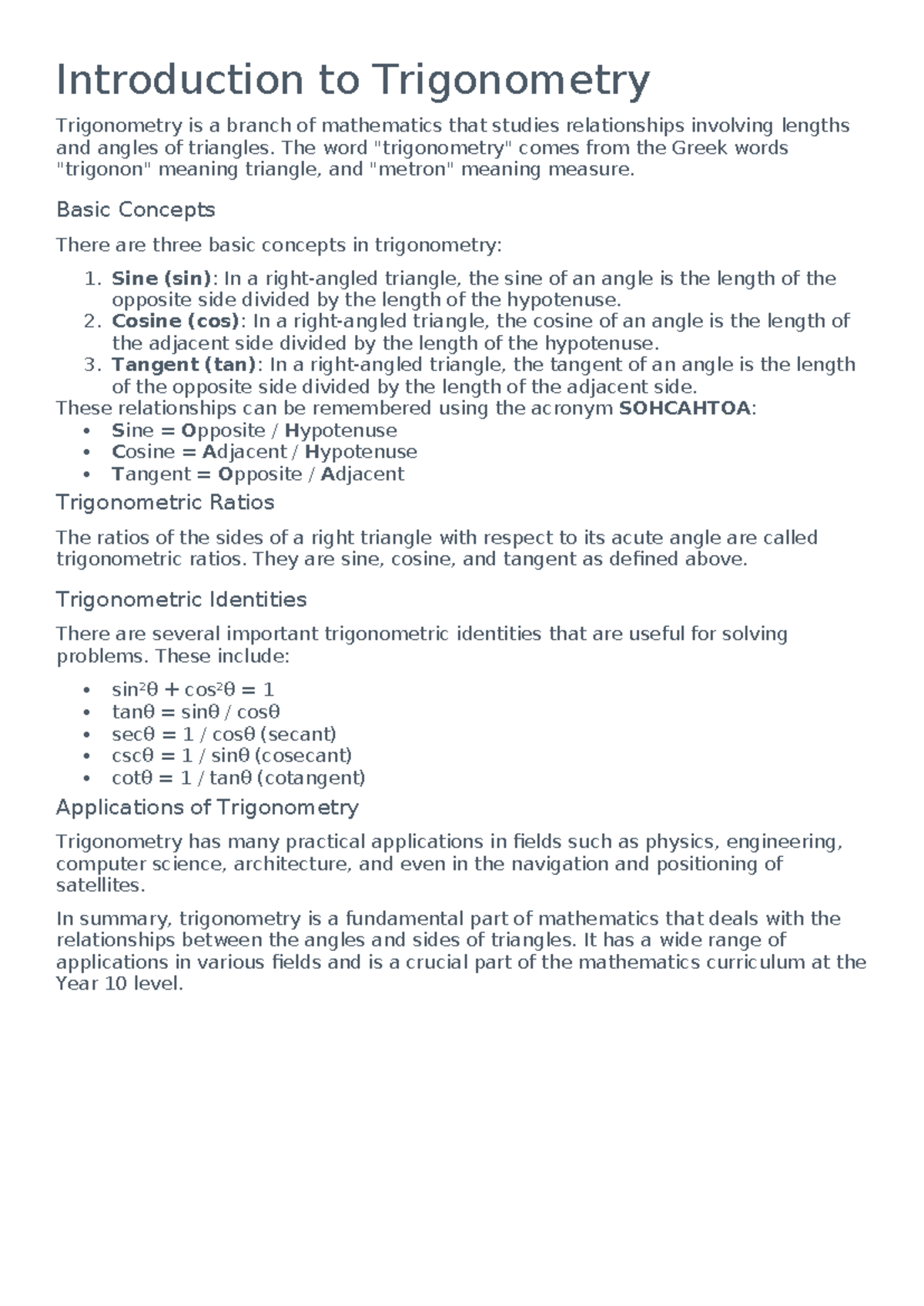 Introduction to Trigonometry - Introduction to Trigonometry ...