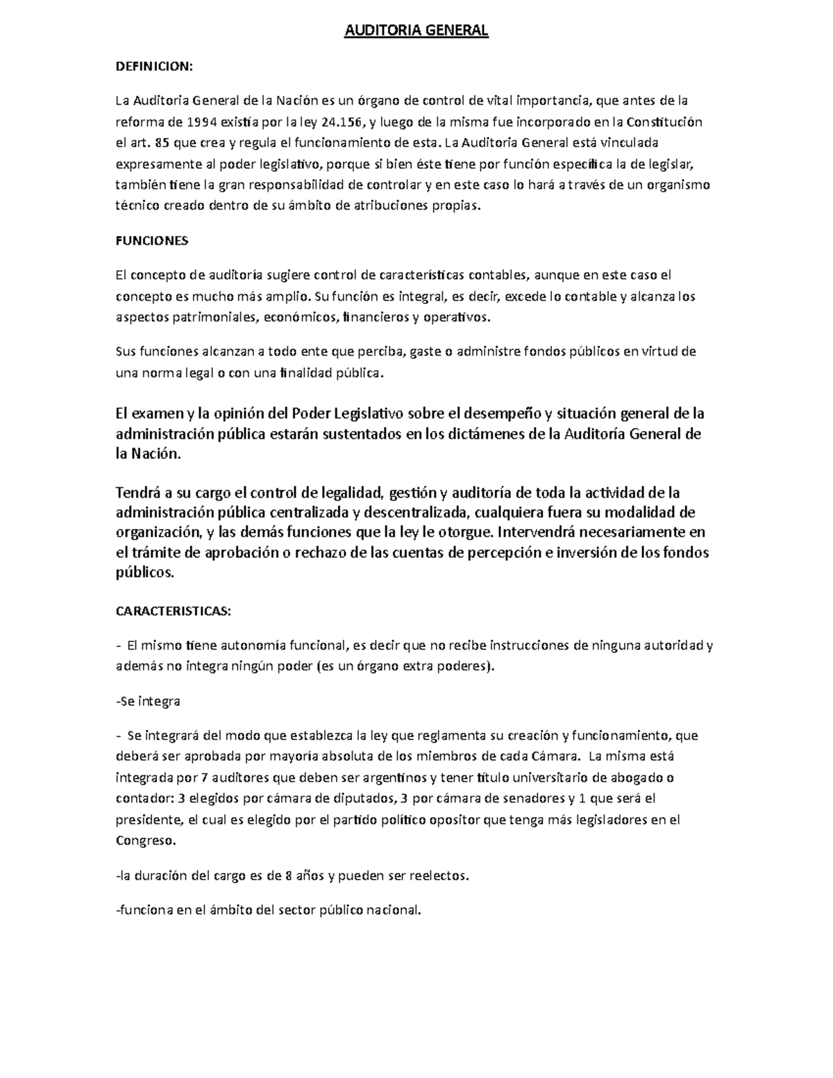 Apunte AGN - AUDITORIA GENERAL DEFINICION: La Auditoria General de la ...