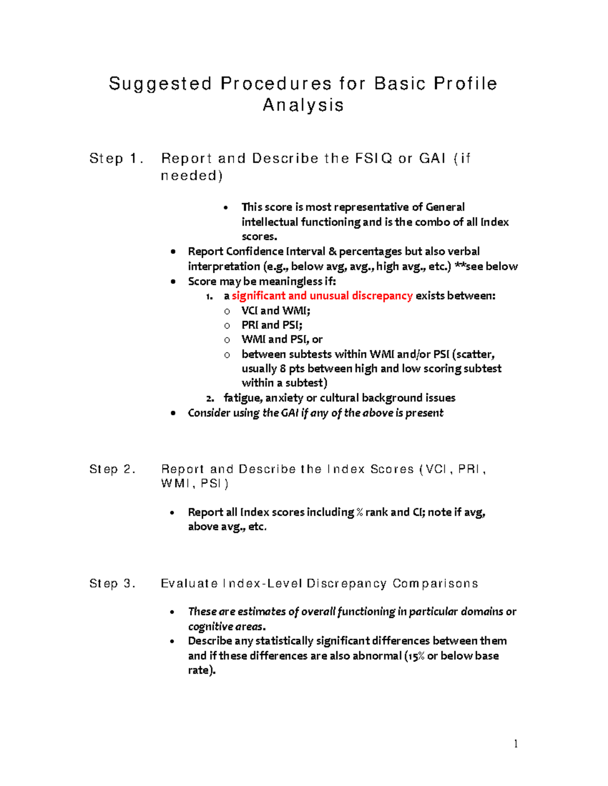 Suggested Procedures for Basic Profile Analysis - Su g g e st e d Pr ...
